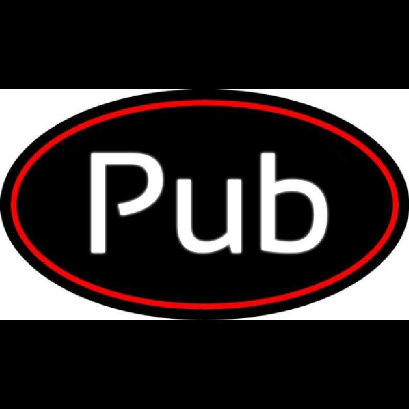 Cursive Pub Oval With Red Border Handmade Art Neon Sign