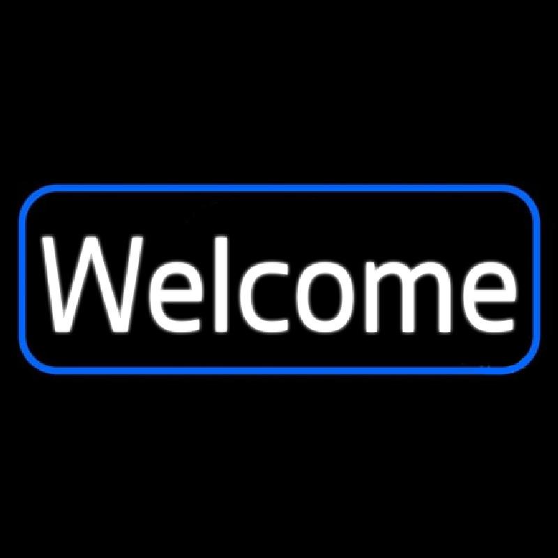 Cursive Welcome With Blue Border Handmade Art Neon Sign