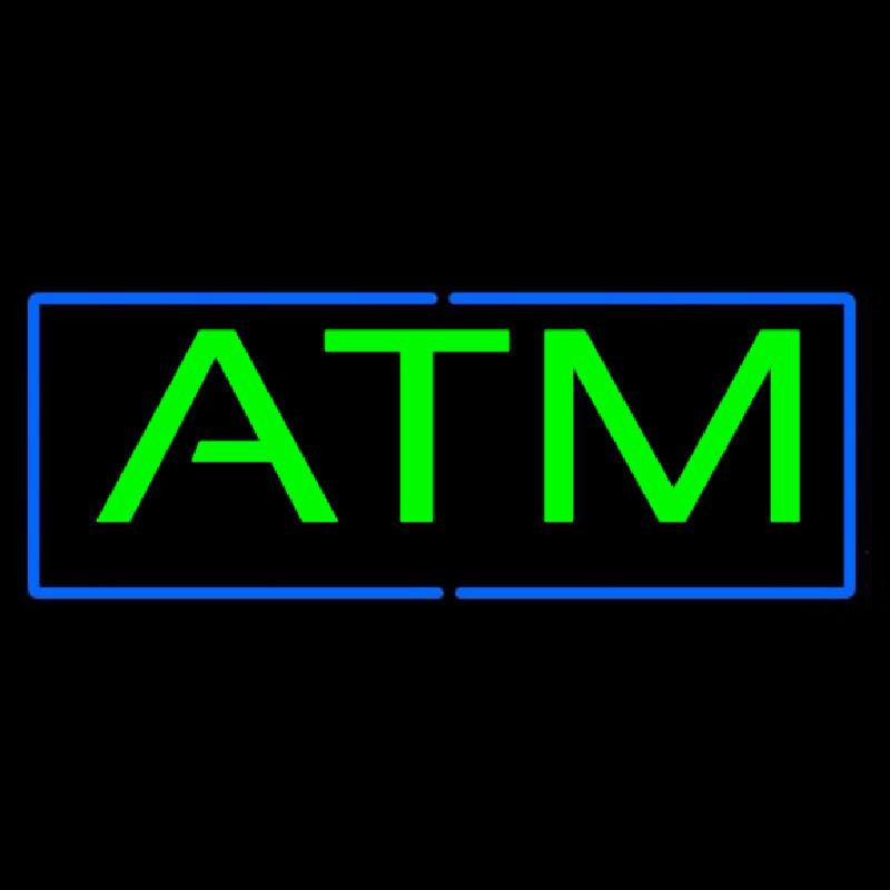 Green Atm Blue Border Handmade Art Neon Sign