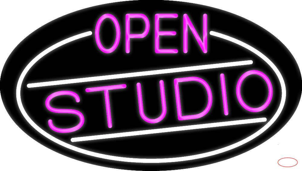 Pink Open Studio Oval With White Border Handmade Art Neon Sign