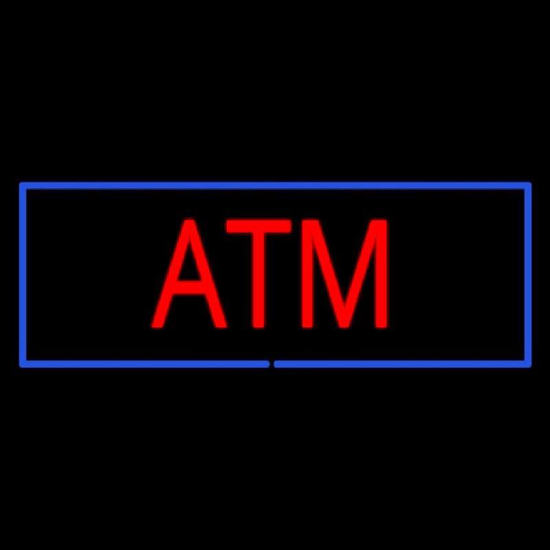 Red Atm Blue Border Handmade Art Neon Sign