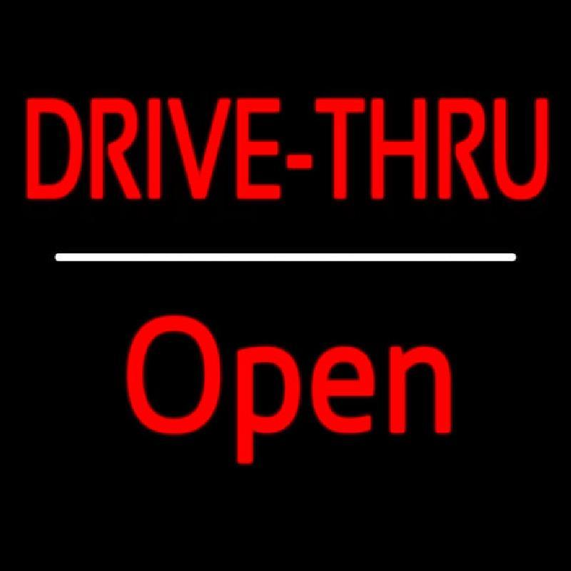 Red Drive Thru Open White Line Handmade Art Neon Sign