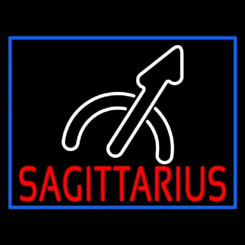 Red Sagittarius White Logo Blue Border Handmade Art Neon Sign