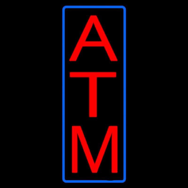 Vertical Atm Blue Border Handmade Art Neon Sign